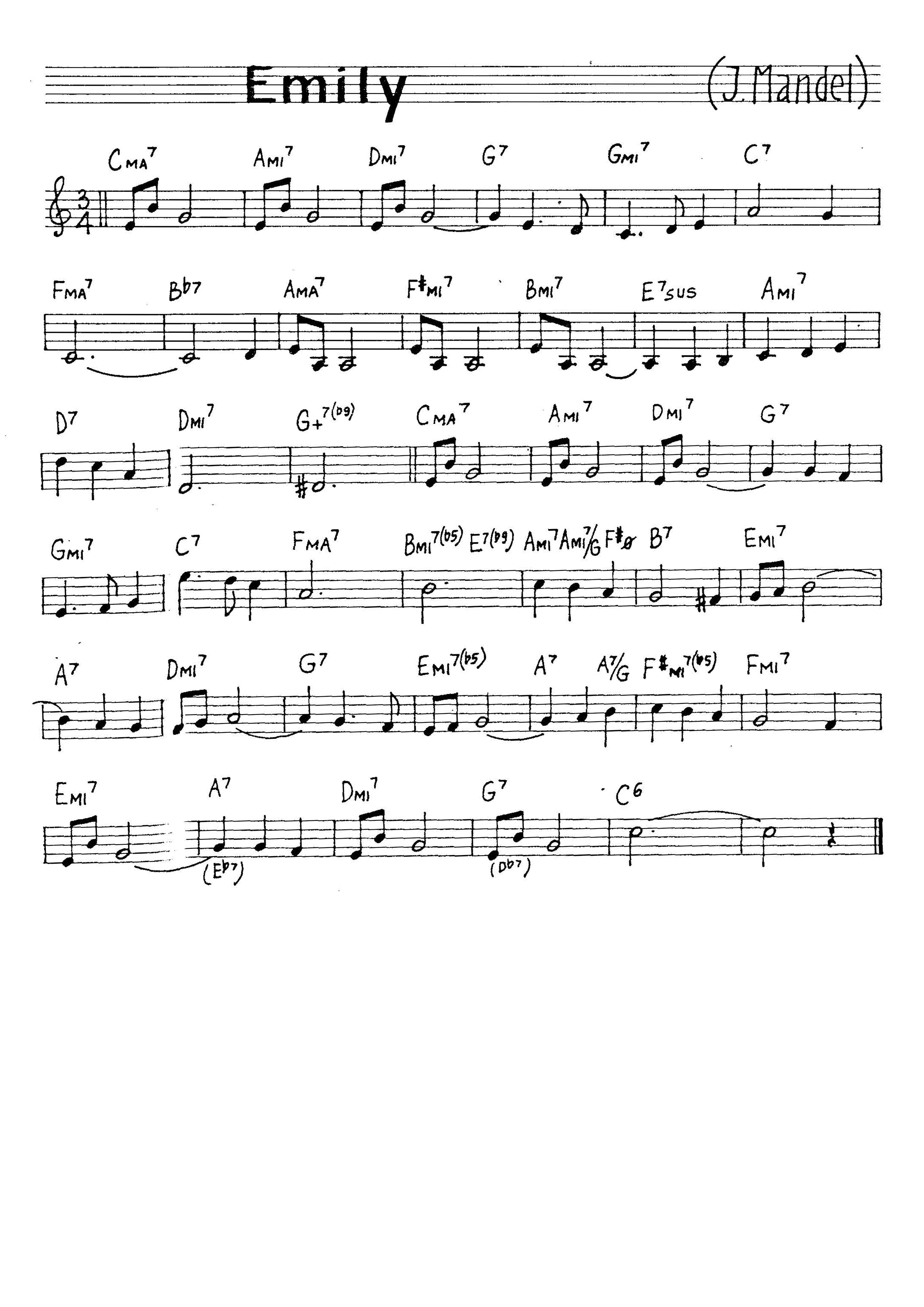 【無料楽譜】Emily（卑怯者の勲章）／Mandel J.【JAZZ】